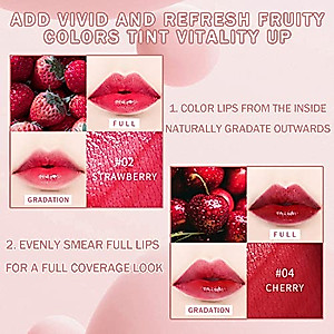 4 Pcs Fruit Lip Stain Set, Vivid Watery Lip Tint Lip Gloss, Plump Velvet Lip Tint Stain, Natural Matte Liquid Lipstick for Lips Cheek Eye, Non-Stick Cup Mini Tinted Lip Long lasting Waterproof