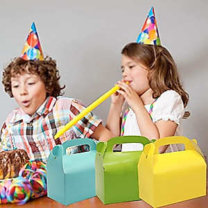 24-Pack Gable Cardboard Paper Gift Box with Handle, 6-Color Party Favor Box, Candy Treat Box, Goodie Gift Boxes for Birthday, Babyshower, Any Fun Party (6.9x6.5x3.5 INCH)