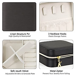 KAMIER Small Jewelry Boxes for Women | Portable Travel Jewelry Case | Wire Drawing Leather Jewelry Organizer Box for Earrings, Ring, Necklaces(Black)