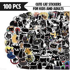 100pcs Waterproof Laptop Stickers Black Cute Cat Stickers for Water Bottles Kawaii Black and White Sticker Pack - Black Skateboard Sticker Computer Laptop Guitar Hydro Flask Phone