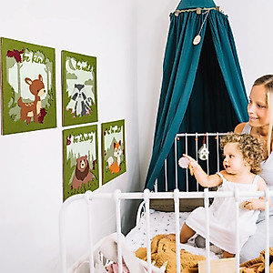 CHEFAN Multi-Layered Felt Woodland Nursery Decor for Boys and Girls, 4 Pack Baby Room Decor with Forest Animals- Bear Fox Raccoon Deer, Woodland Wall Decor for Nursery and Kids Bedroom(12"x9")