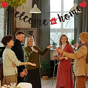 Pre-Strung Welcome Home Banner, Black Glitter Welcome Home Banner - Pre-Strung on 8 ft Strand - Housewarming, Homecoming, & Military Return Party Decorations & Decor(Black Welcome Home)