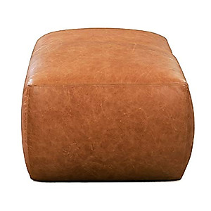 POLY & BARK Denver Leather Ottoman in Full-Grain Pure-Aniline Italian Tanned Leather in Cognac Tan