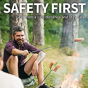 Garnen BBQ Marshmallow Roasting Smores Sticks with Pouch (8 Packs), 34 inch Extendable Rotating Stainless Steel Skewer Fork with Plastic Handle for Kids Camping Grill Campfire Firepit