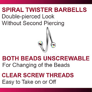 bodyjewellery 4pcs 16g 12mm Twisted Barbell Rim Tragus Helix Lip Cartilage Hoop Crystal Pinna Eyebrow Ear lobe Barbell BQAZ - AB LSP SP AQ