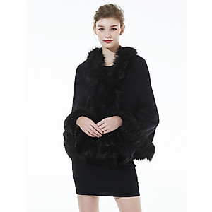 Faux Fur Shawl Wrap Stole Shrug Bridal Winter Wedding with Hook,Black,One Size