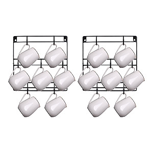 Ymeibe Wall Mounted Coffee Mug Rack with 7 Hooks Large Metal 3 Tiers Coffee Cup Holder for Coffee Mugs, Teacups, Mason Jars, Display, Organizer and Storage Hangers, Set of 2 (Black)