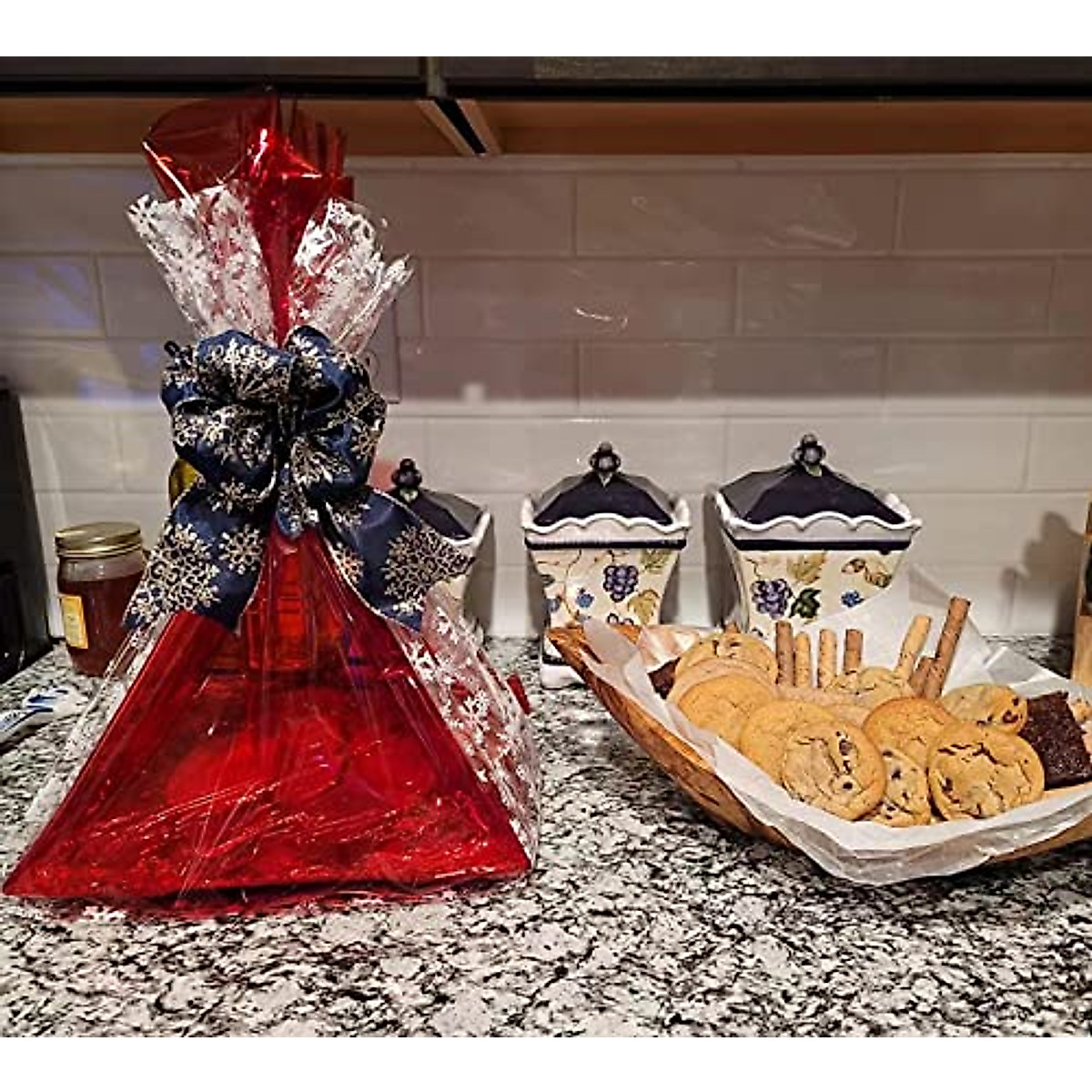 2 Rolls Red & Green Cellophane Wrap Roll- (17 in. Wide x 100ft. Long x 2.3 Mil Thick) - Cellophane Roll for Christmas Gift Basket Wrap - Plastic Wrap for Decorations, Treats, Christmas Tree W