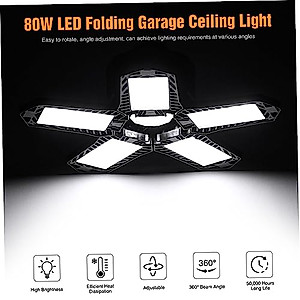 IWOWHERO Five Leaves Garage Light Deformable LED Garage Overhead LED Shop Ceiling Light Flush Mount Ceiling Light LED Flood Light Motion Light Bulbs Plastic Black