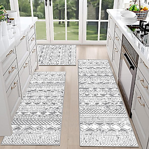 HEBE Vintage Kitchen Rug Sets 3 Piece with Runner Boho Kitchen Rugs and Mats Non Slip Kitchen Mats for Floor Washable Entrance Door Mat Carpet Runner Rugs for Hallways Kitchen Laundry Room