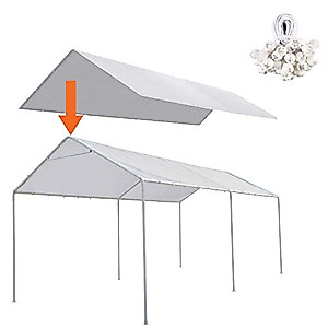Thanaddo 10 x 20 Ft Carport Replacement Canopy Cover Garage Top Tent Shelter Tarp with Free 48 Ball Bungee Cords,White(Only Cover, Frame Not Include) (10x20 Ft, White)