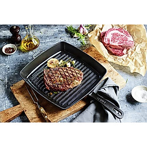 Staub Cast Iron 12-inch Square Grill Pan - Matte Black, Made in France