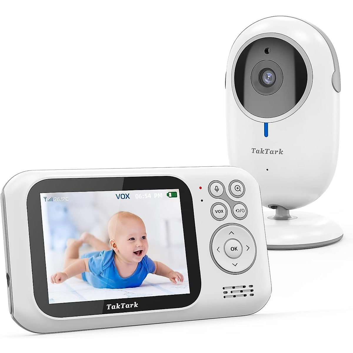 TakTark Baby Monitors, BM802 3.2" Video Baby Monitor with Camera and Audio, No WiFi, Night Vision, 2 Way Audio, Remote Pan & Tilt, VOX Sound Detection, Ideal for New Parents
