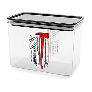Fireman Axe Line American Flag Storage Box Plastic Food Organizer Container Canisters with Lid for Kitchen