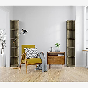 ICE ARMOR 99JET100-2053-X2 5 Tier Corner Bookcase Set of 2 Wooden Display Bookshelf Storage Rack Multipurpose Shelving Unit for Living Room and Home Office in Distressed Natural Wood Finish