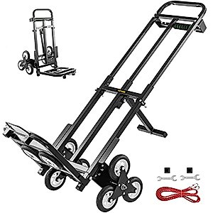 VEVOR Stair Climbing Cart, Portable Folding Trolley with 8 Wheels, 460 Lb Capacity Stair Climber Hand Truck with Adjustable Handle for Pulling, All Terrain Heavy Duty Dolly Cart for Stairs, Black