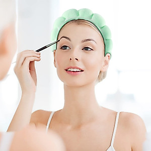 Sponge Spa Headband for Women, Green Makeup Headband and Wrist Washband Set for Face Washing, Skincare, Shower, Makeup Removal
