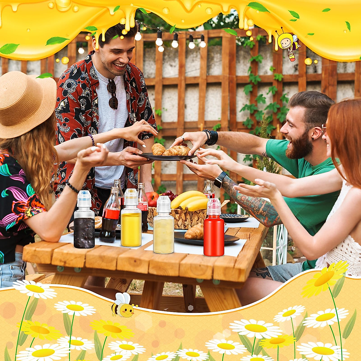 Tioncy 20 Pcs Mini Condiment Squeeze Bottle 3.2 oz Plastic Condiment Dispenser Camping Condiment Containers with Flip Top Reusable Travel Condiments for Honey, Syrups, Ketchup, Salad Dressing, Oils