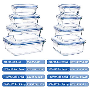 Vtopmart 16 Pieces Glass Meal Prep Container with Lids, Snapware Lunch Containers for Food Storage, Airtight Kitchen Container for Leftover, Microwave, Oven, Freezer and Dishwasher Safe, BPA Free