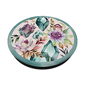 Beautiful Watercolor Flowers And Quartz Crystals Pattern PopSockets Swappable PopGrip