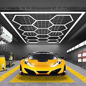 Ofenrd Large Hexagon Garage Lights 14 Hex Led Lights with Rectangle Frame Octagon Honeycomb Commercial Lighting for Garage Car Detailing Barber Shop Gym Warehouses Basement.