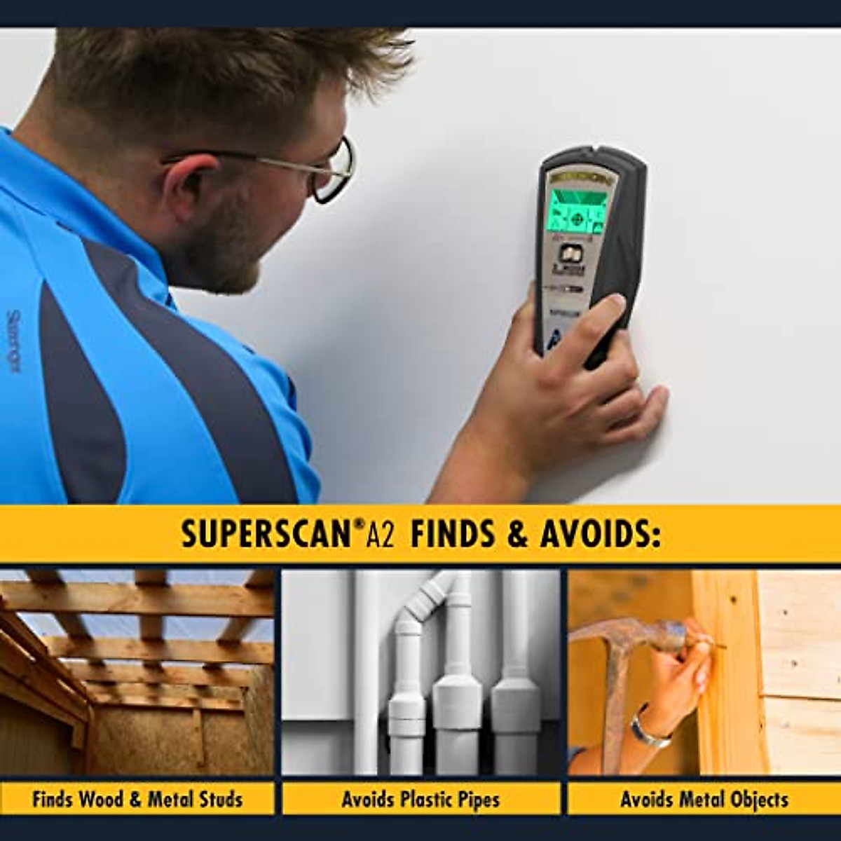 Zircon SuperScan A2 Advanced Stud Finder with 2 Mode Target Control, StudScan and DeepScan Mode
