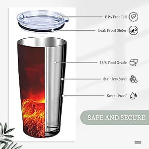 20oz Insulated Tumblers with Lids and Straws Spewing Volcano Stainless Steel Coffee Tumbler Cup Double Wall Vacuum Travel Coffee Mugs for Home, Office, Outdoor
