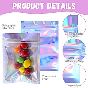100 Pieces Bags Holographic Packaging Bags Storage Bag for Food Storage (Holographic Color, 7 x 9 Inches)