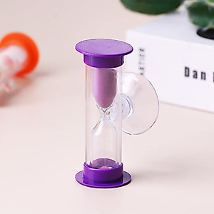 1 pcs Sucker Hourglass,2/3 Minute Sand Clock Glass Mini with Suction Cup for Toothbrushing Timing(3 Minute,Purple)