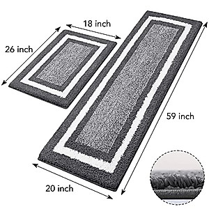 KMAT Bathroom Rugs and Mats Sets,2 PCS Ultra Soft Microfiber Non-Slip Bath mat,Machine Washable Shower Rugs Floor Carpet Mat for Bathroom,Tub and Shower (59"x20"+26"x18", Dark Grey)
