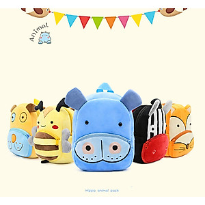 Toddler Backpack Zoo Plush Mini Daypack Animal Cartoon Travel Bag for Baby Girl Boy (Blue（Hippo）)