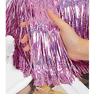 Sharonlily 2 Pack Glitter Pink Foil Fringe Garland-4 Layers Thick | Shiny Metallic Tinsel Streamers, Hanging Fringe Banner for Wedding Christmas Decoration Home Hanging Parade Floats