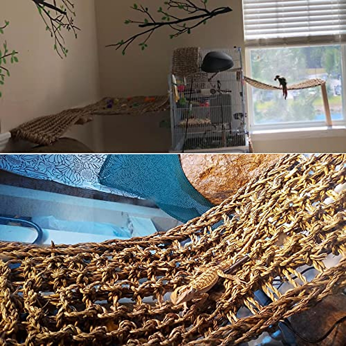 MUYG Bearded Dragon Tank Hammock,Natural Seagrass Reptile Lounger Hammocks Decor Flexible Leaves Jungle Climber Vines Habitat Accessories for Lizard Chameleon Gecko Snakes(5 PCS)
