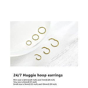 Motbegit Small Gold Hoop Earrings: 14K Gold Plated Huggie Hoop Earrings for Cartilage Helix Tragus 18g Tiny Thin Hoop Earrings for Women Men