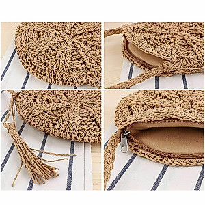 YADIRF Summer Women Straw Crossbody Bag Bohemian Handbag Tassels Crochet Beach Handbag For Daily Use Beach Travel (Light Brown)