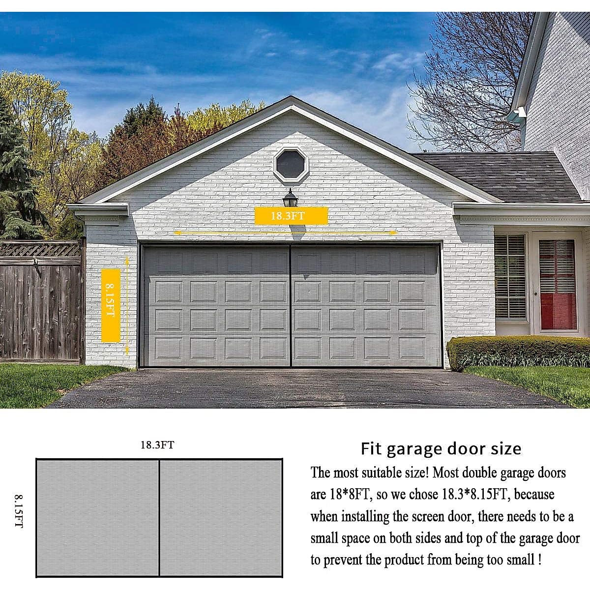 LIAMST Garage Door Screen for 18x8FT,2 Car Garage Doors- Reinforced Fiberglass Door Screen,Stronger High Energy Magnets ， Magnetic Screen Door