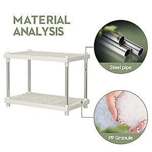 LEAIJIAFY 2 Tier White Plastic Bathroom Organizer Countertop Storage Shelf,Counter Under Sink Standing Shelf Vanity Organizer for Kitchen,Makeup Organizer for Bathroom Cabinet,13MM Metal Tubes