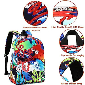 Bluboon School Backpack for Boys Teens Bookbag Travel Daypack Kids Girls Lunch Bag Pencil Case (Doodle-3pcs)