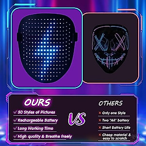 ORWINE LED Mask, Light Up Mask with Gesture Sensing, Unisex LED Lighted Face Transforming Mask for Festival Dj Cosplay Halloween Costume Masquerade Parties Christmas Gifts for Kids