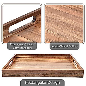 Acacia Wood Serving Tray with Handles (17 Inches) – Decorative Serving Trays Platter for Breakfast in Bed, Lunch, Dinner, Appetizers, Patio, Ottoman, Coffee Table, BBQ, Party –Great for Lap &Couch