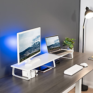 VIVO 39 inch Extra Long Monitor Stand, Wood & Steel Desktop Riser, Dual Screen, TV, Keyboard, Laptop, Ergonomic Desk and Tabletop Organizer, White, STAND-V000DL-W
