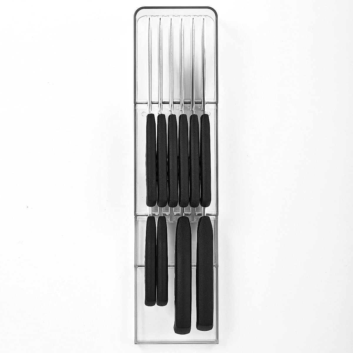 mDesign 2-Tier Plastic In-Drawer Knife Block - Storage and Organizer for Knives - Holds Up To 12 Knives - For Kitchen Drawers - Clear