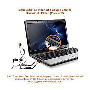 Mobi Lock 3.5mm Headphone Y Splitter (Pack of 2)| 1 Male to 2 Female Audio Jacks | Allows Two People to Listen to 1 Sound Source | Ideal for All Media Players & Other Audio Devices with 3.5 mm Port