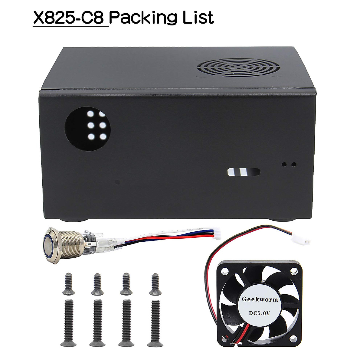 Geekworm X825-C8 (X825 V2.0) Metal Case+Power Switch+Cooling Fan Support X825 V2.0 2.5 inch SATA SSD/HDD Shield & Raspberry Pi 4 Model B & X735 Only(Not Include RPi4&X825 V2.0&X735&PSU&SSD&TF Card)