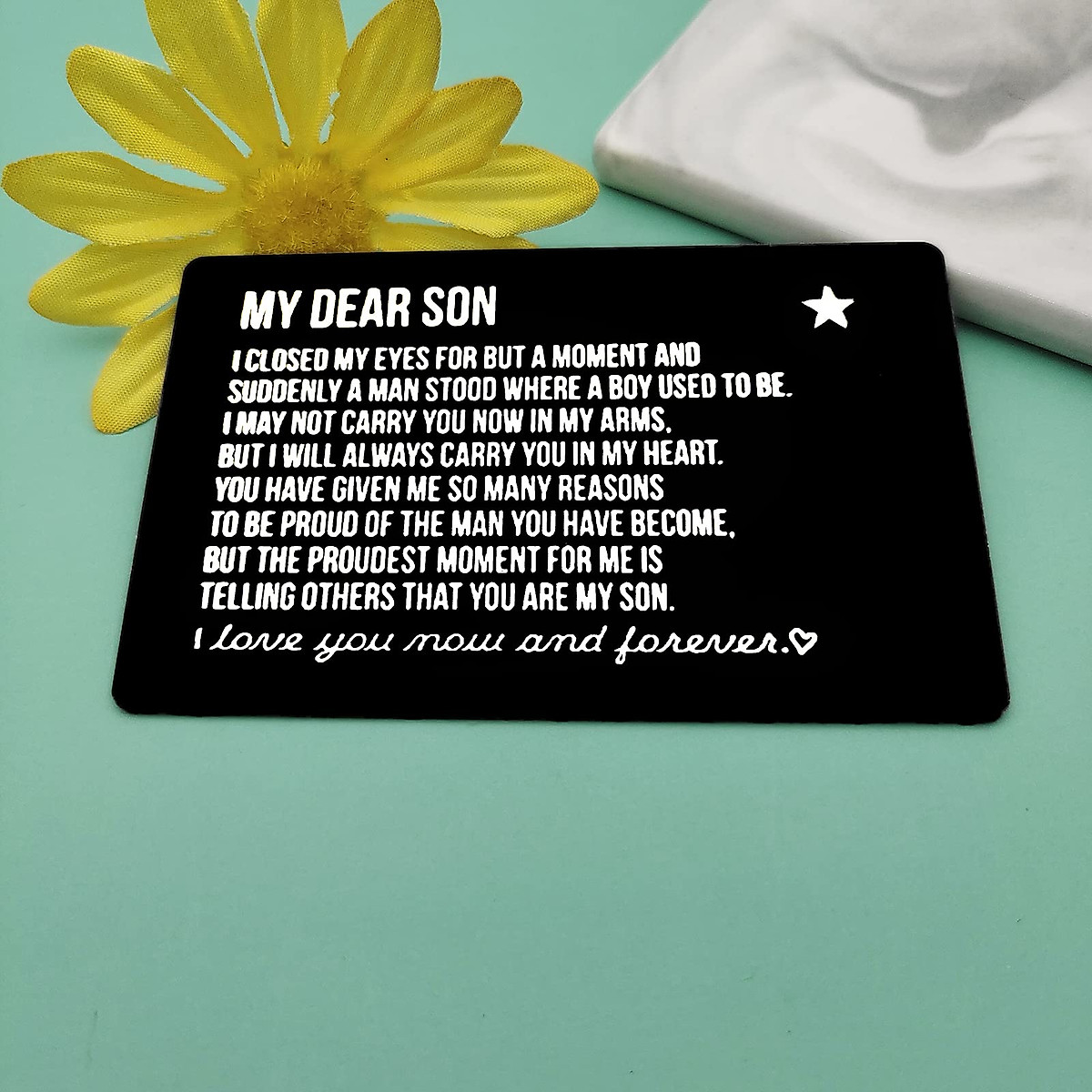 Baipilu Son Gift From Mom Engraved Wallet Insert Card to My Son Inspirational Gift Metal Wallet Insert Card Birthday Graduation Wedding Gift Encouragement Gift Mom to Son Gifts Family Gifts from Mom