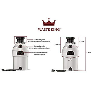 Waste King 1 HP Garbage Disposal with Power Cord, Food Waste Disposer for Kitchen Sink, L-8000