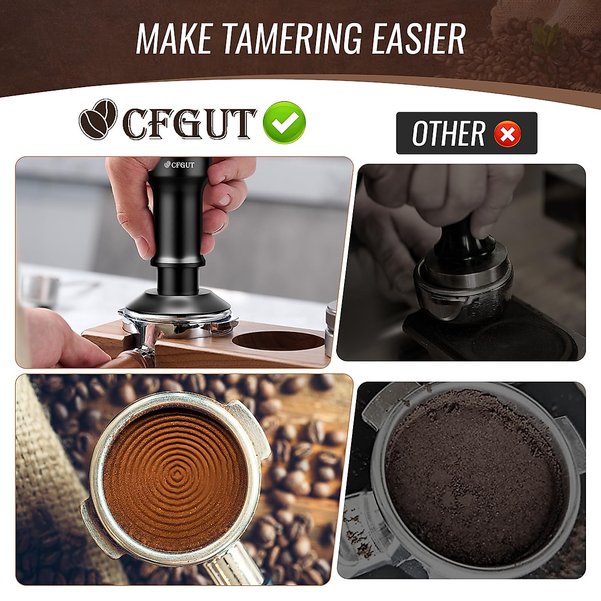 53mm Espresso Tamper - Dual Calibrated Spring Loaded Coffee Tamper - Premium Stainless Steel Base - Espresso Press Tamper for Barista Home Coffee Espresso Machine