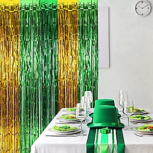 LOLStar 3 Pack St. Patrick's Day Foil Fringe Curtains St Patricks Day Party Decoration 3.3 X 6.6 ft Green Gold Light Green Tinsel Fringe Curtain Photo Booth, Streamer Backdrop for Irish Theme Decor
