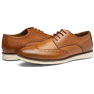 Vostey Men's Casual Dress Shoes Wingtip Oxfords Shoes Business Dress Shoes for Men (BMY617A Brown 10)