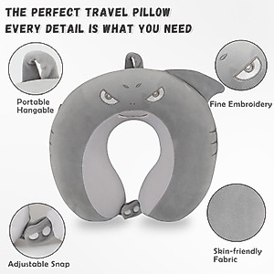 Travel Pillow, Kids Travel Pillow with Sleep Eye Mask Soft Memory Foam Kids Neck Pillow for Boys & Girls, Travel Accessories for Car Airplane Traveling - Shark